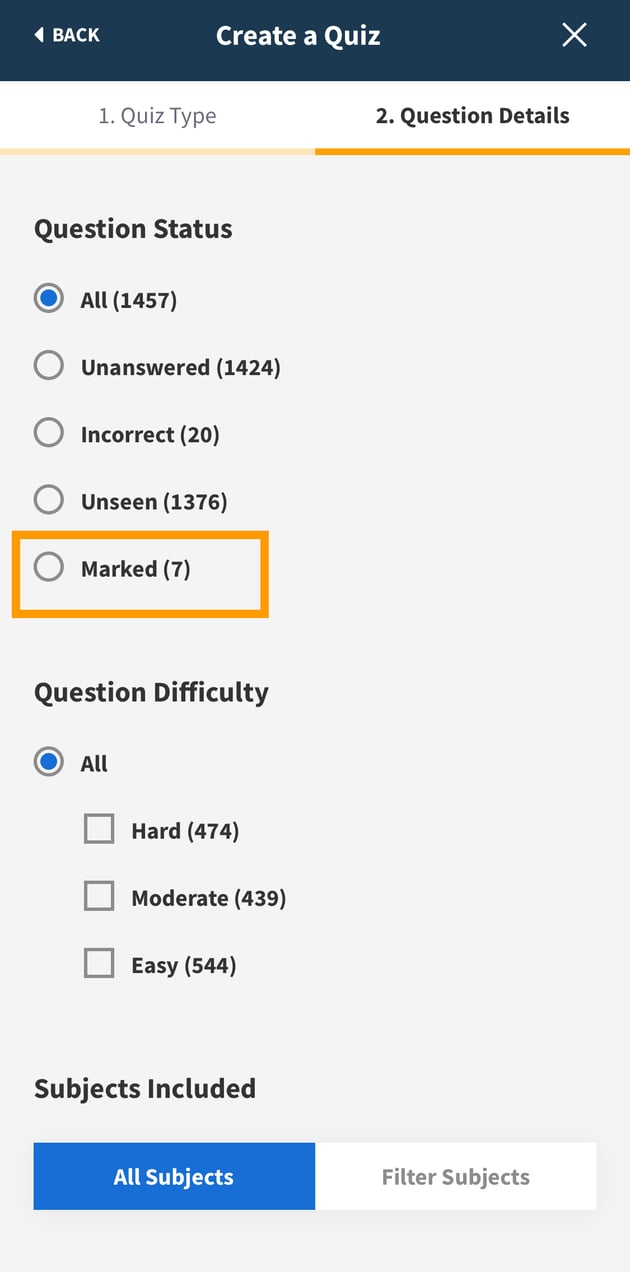 How to view marked questions